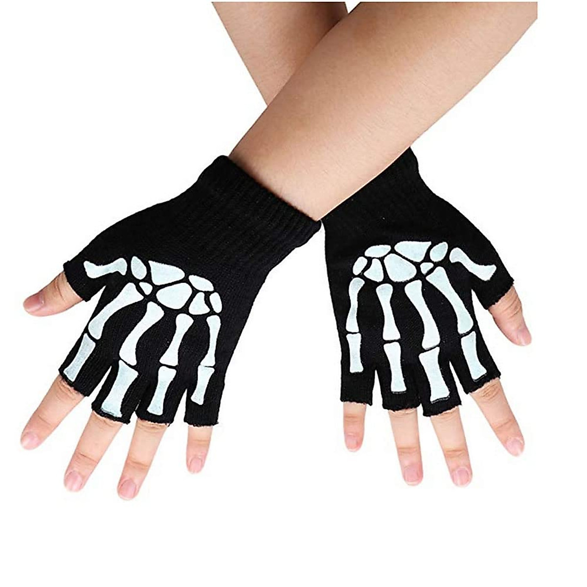 BOMJJOR Fingerless Skeleton Gloves and Skull Mask for Men Women Glow in Dark Facemask Riding Knit Gloves Face Mask Glove Set (Glove and Mask)