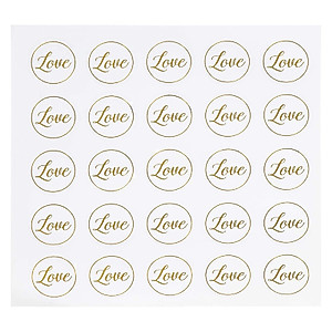 Clear Stickers - 200-Count Wedding Stickers, Gold Envelope Seal Stickers with Love, Adhesive Label for Bridal Shower Invitation, Wedding Invite, Birthday Card, 1 Inches Diameter