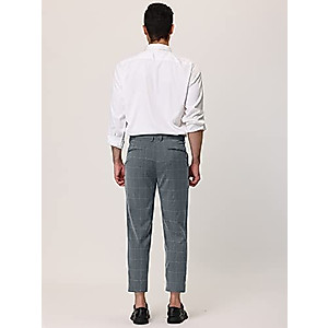 Lars Amadeus Men's Dress Plaid Cropped Pants Slim Fit Flat Front Business Checked Trousers 32 Gray