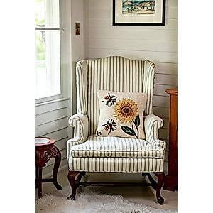Chandler 4 Corners Artist-Designed Sunflower Bees Hand-Hooked Wool Decorative Throw Pillow (18” x 18”) Garden Pillow for Couches & Beds - Easy Care & Low Maintenance, Nature & Garden Throw Pillow