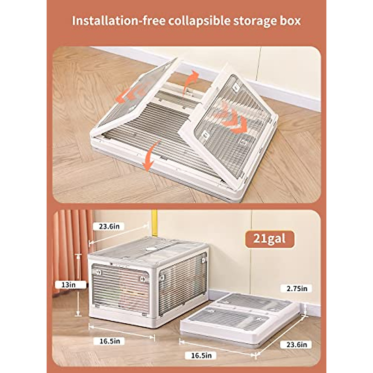JOYBOS Stackable Storage Bins with Lid and Wheels, 3 Pack 21Gal Plastic Collapsible Storage Bins, Closet Organizers and Storage Large Folding Storage Boxes with Five Doors, Suitable for Home, Office