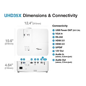 Optoma UHD35x True 4K UHD Gaming Projector | 3,600 Lumens | 4.2ms Response Time at 1080p with Enhanced Gaming Mode | 240Hz Refresh Rate | HDR10 & HLG