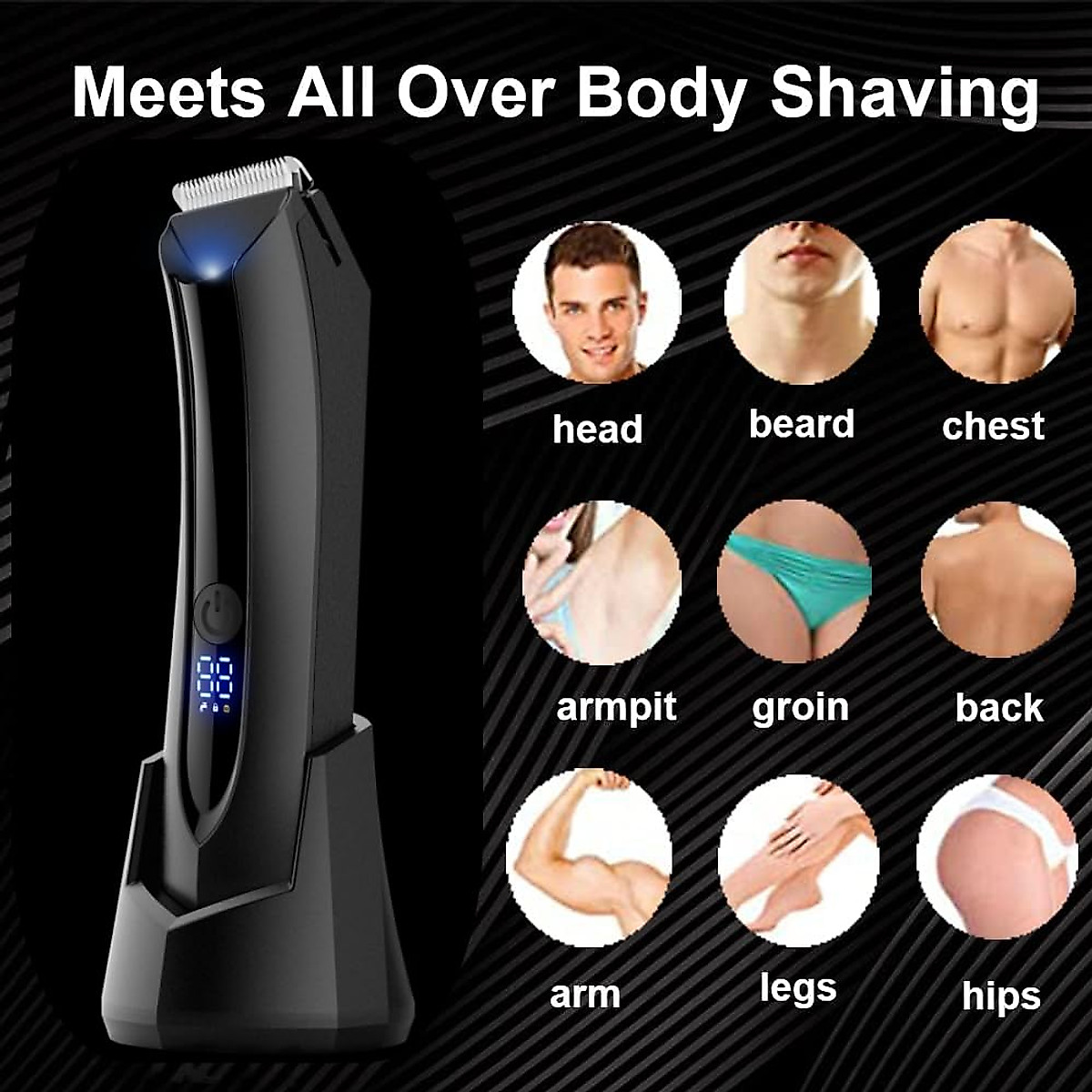 2023 Electric Groin Hair Trimmer, Ball Trimmer for Men Nose Hair Trimmer, Replaceable Ceramic Blade Heads, USB Recharge Dock & Nose Hair Trimmer, Waterproof Wet & Dry Shaving Male Hygiene Razor