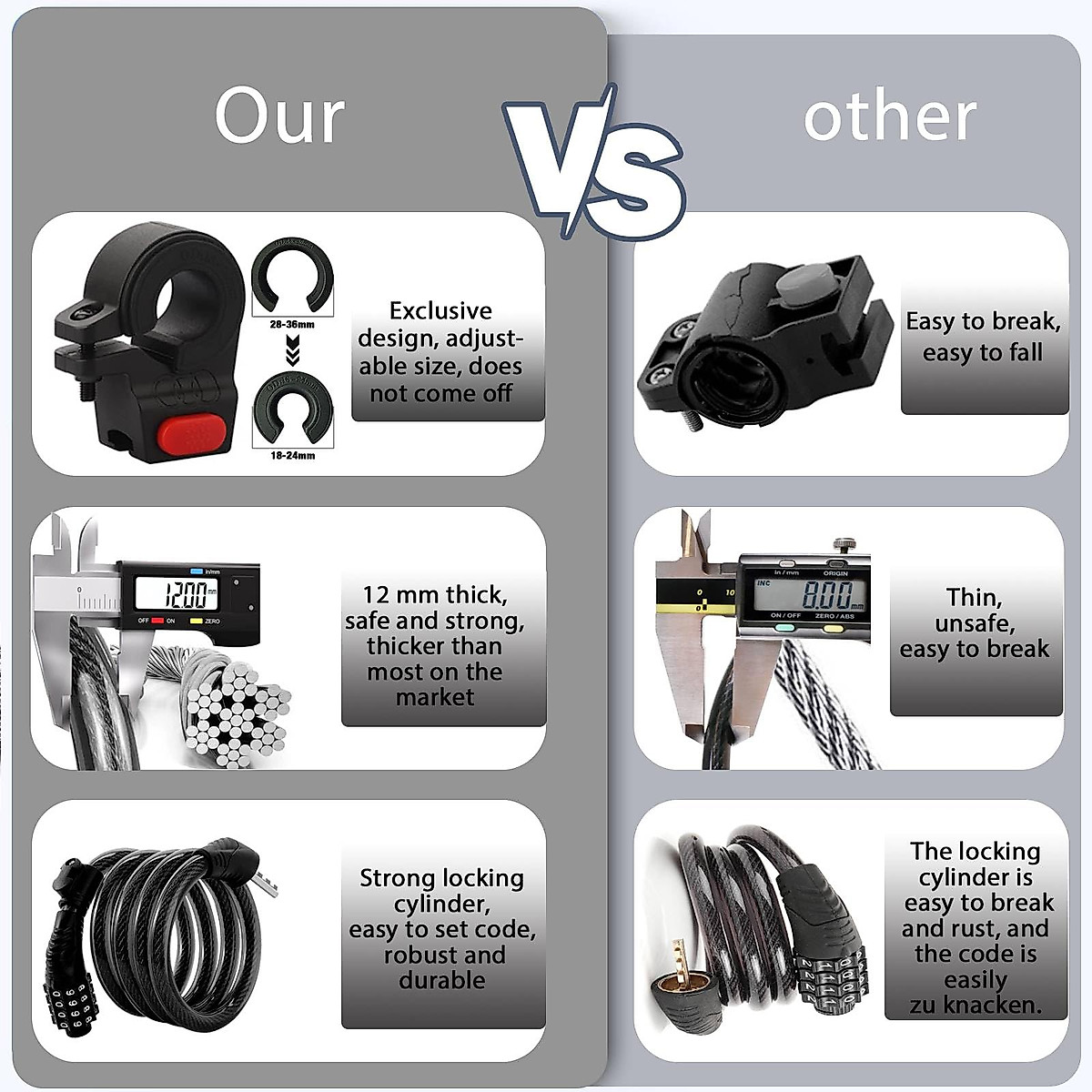 E Scooter Lock,Bike Lock Combination Lock Cable Compatible for Xiaomi M365/Max/GXL/Ninebot/Segway Scooter/Moto/Bicycle Lock 4ft Long/0.472In Scooter Anti-Theft Ideal Lock 4-Digit/12 Steel Cables Lock