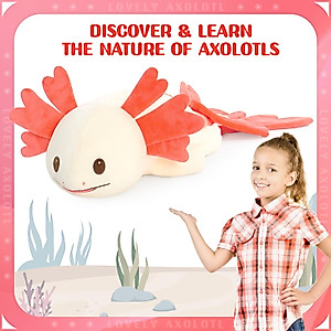 MaoGoLan Large Axolotl Plush Stuffed Animal,Big Axolotl Plush Pillow Toy,Giant Stuffed Axolotl Body Pillow for Holiday Birthday Christmas Day Gift Pink