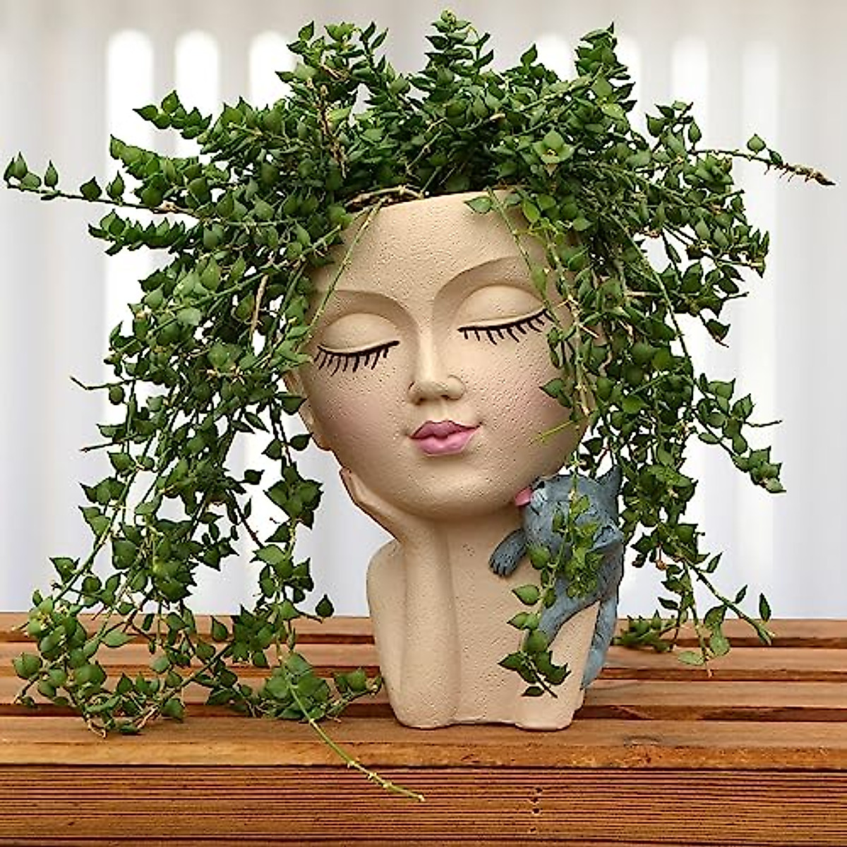 JYTTI Face Planters Pots Head Planter, Face Planter, Face Plant Pot Heads, Statue Plant Pots Indoor, Succulent Flower Pots with Drainage, Cat Lady Planters for Indoor/Outdoor Plants(7 Inch Khaki)