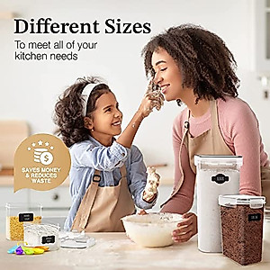 Airtight Food Storage Containers for Kitchen Organization 7 PC - Plastic Food Canisters with Lids, Labels, Marker & Spoons for Pantry Organization and Storage - Cereal, Flour and Sugar Containers