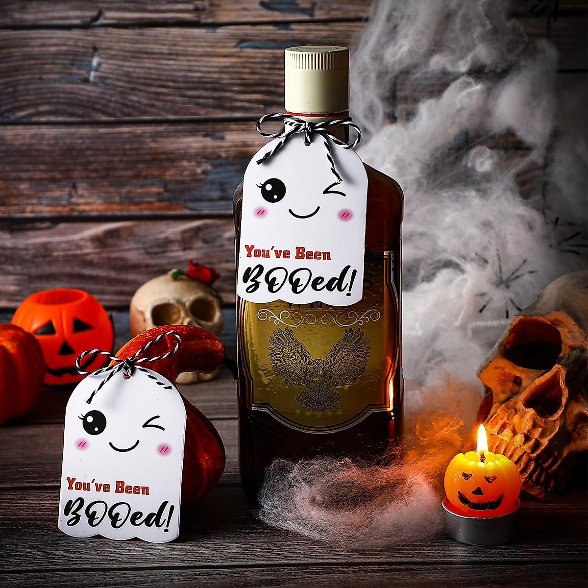 Tenceur 80 Pcs You've been Booed Halloween Tags with Rope, Ghost Boo Gift Tags for Presents Halloween Party Favor Tags Hanging Gift Label for Halloween Party Decoration, Trick or Treat Candy Boxes