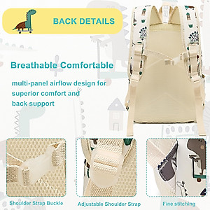 LEDAOU Kids School Backpack with Lunch Box for Boy Kindergarten BookBag School Bag Preschool Kindergarten Toddler Backpack (Dinosaur Beige)