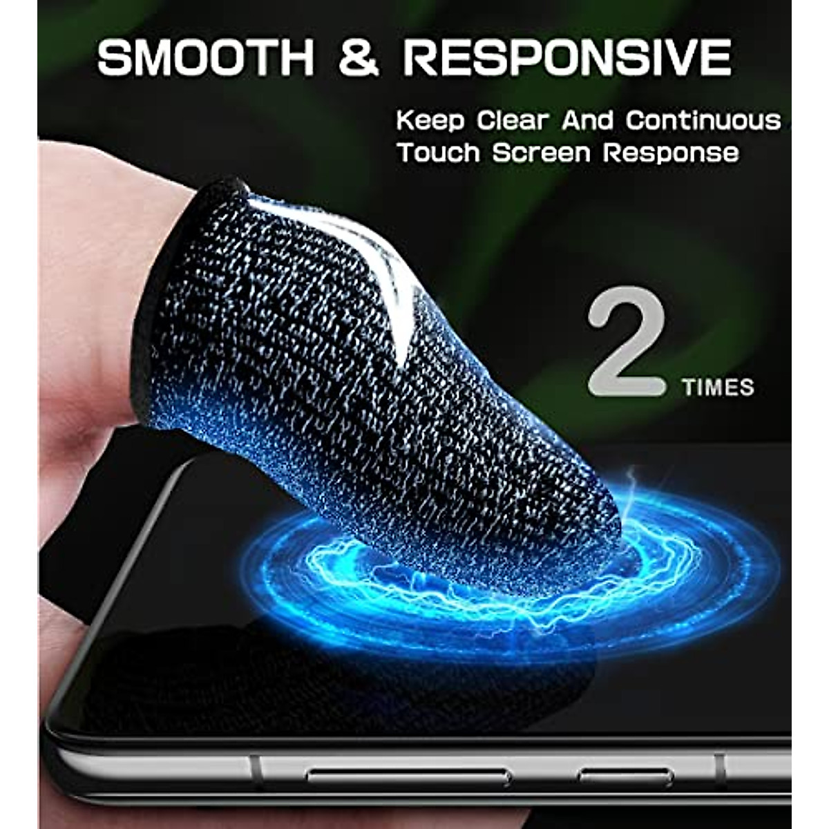 Gaming Finger Sleeves for Mobile Gaming, 0.3mm Silver Fiber, Smooth Operation, Anti-Sweat, Extremely Thin, Nuozme Finger Sleeves Fit Mobile Phone Tablet Devices, 8 PCS (Black)