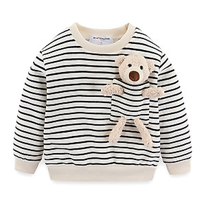 Mud Kingdom Toddler Boys Jogger Sets Fleece Lined Funny Cartoon Bear Stripe Beige 4T