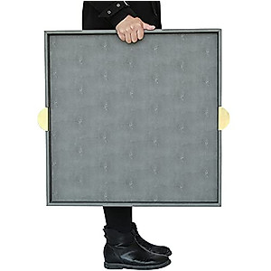 HofferRuffer Extra Large Square Serving Tray, Elegant Faux Leather Ottoman Tray with Gold Hardware Handles, Serve Tea, Coffee or Breakfast in Bed, 23.6 x 23.6 inches (Large Square)