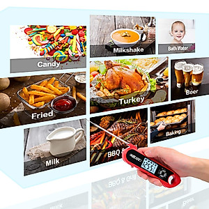 Digital Meat Thermometer for Oven, 5 Meat Temperature Settings 2-in-1 IP67 Waterproof 2s Instant Read Grill Cooking Food Thermometer with Dual Probe Magnet for Kitchen, Grill, BBQ, Turkey（Red）