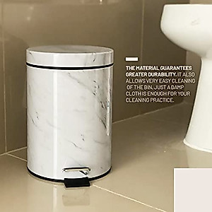 AWENN - Kitchen Garbage Trash Can with Lid and Pedal - Touchless Round Shape Waste Bin - Galvanized Steel Dustbin for Kitchen, Bathroom, Office and Outdoors – Marble (1.3 Gallon – 5 Liters)
