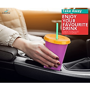 COLORPUL 24oz Plastic Tumblers - 9 Pack Color Changing Cups With Lids and Straws - Reusable Smoothie Cups for Kids