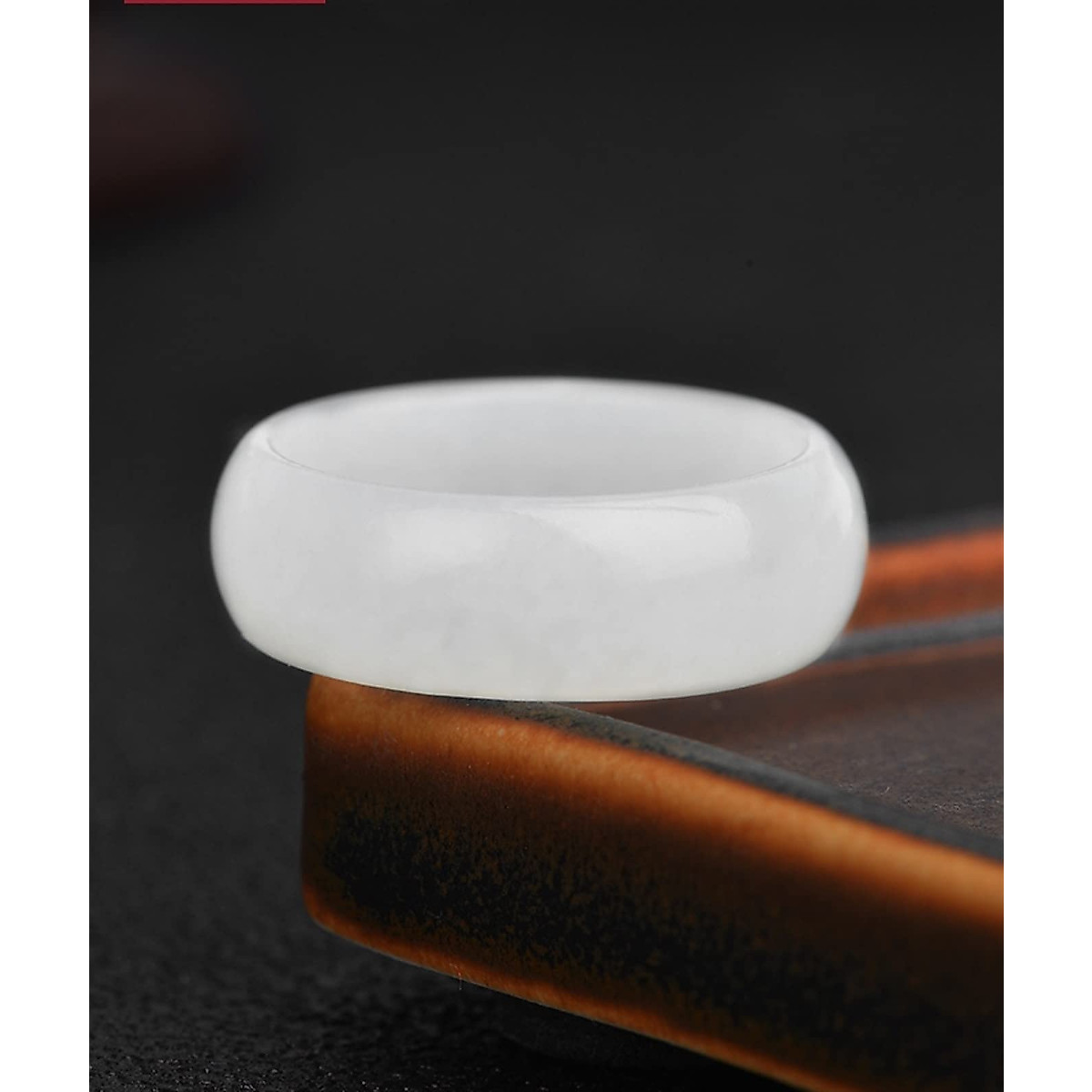 Oligage Natural Hetian White Jade Rings Jewelry Gemstone Band Ring Jade Stones for Women Men Jewellery Rings Natural Stone Jewelry (Ring Size : 6)