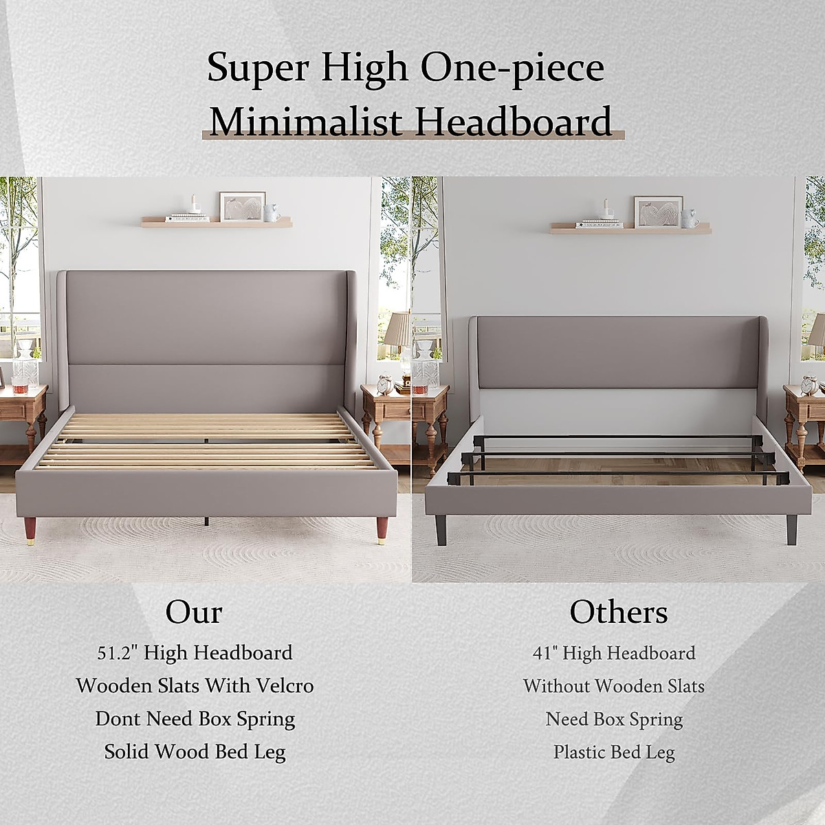 Jocisland Upholstered Bed Frame Queen Size Platform Bed with Wingback Headboard/No Box Spring Needed/Easy Assembly/Light Grey