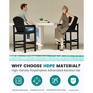 SERWALL Tall Adirondack Chairs Set of 2, HDPE Bar Height Outdoor Chairs, Wood-Like Adirondack Bar Stools for Patio, Balcony, Porch, Black