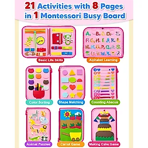 Exorany Busy Board Montessori Toys for 1 2 3 4 Year Old Girl Birthday Gifts, Busy Book Sensory Learning Easter Toys for Toddlers 1-3 2-4, Toddler Girl Travel Educational Activities