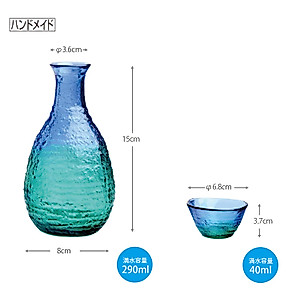 Toyo Sasaki Glass G604-M77 Cooling Sake Cup, Blue Green, Approx. 7.9 x 7.5 x 4.7 inches (20 x 19 x 12 cm), Sake Glass Collection, Liquor Bowl Assortment, Made in Japan, 3 Pieces