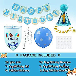 Dog Bandanas, Dog Birthday Party Supplies, Dog Birthday Bandanas, Pet Scarf Accessories, Pet Accessories for Dog Lovers, Dog Party Playsets for Small and Medium Dogs Blue…