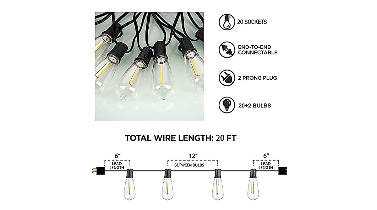 Afirst Outdoor LED String Lights - 20FT Waterproof Patio Lights