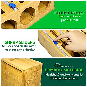Bamboo Zip Lock Bag Kitchen Drawer Organizer - 9-in-1 Wrap Dispense with Cutter, Compatible with Gallon, Quart, Sandwich, and Snack Bags