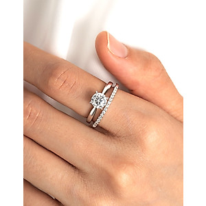 MomentWish Wedding Bands for Women, Moissanite Engagement Ring, Simulated Diamond Wedding Ring S925 Sterling Silver Eternity Rings-Size7