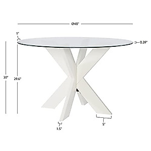 Powell White Wood Glass Top Parnell X Base Dining Table