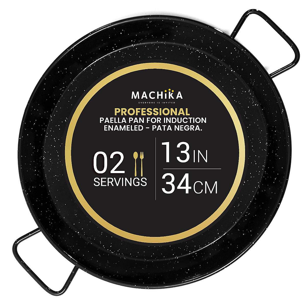 Machika Enameled Steel Nonstick Paella Pan, 17 in, Induction Compatible, 5 Servings, Ideal for Restaurants, Catering, Events