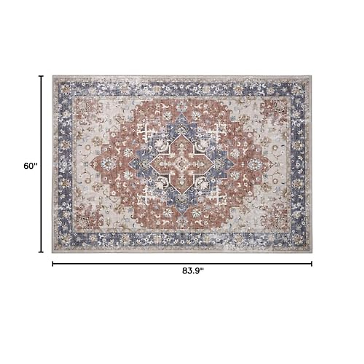 ILANGO Washable Area Rug 5'x7' Non Slip & Washable Rugs for Living Room, Lightweight Thin Carpet for High Traffic Area, Boho Area Rugs for Bedroom Dining Room Indoor