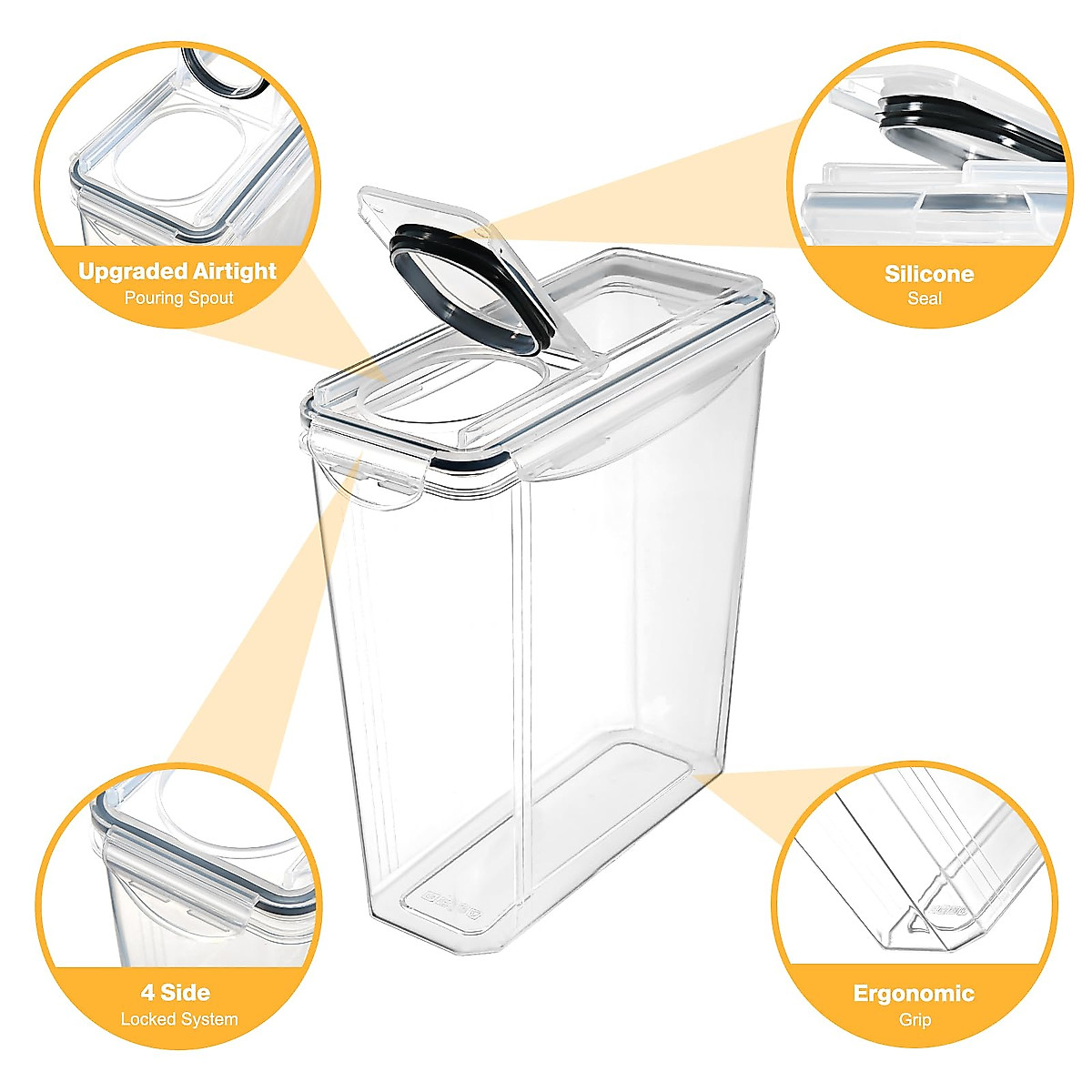 OSTBA APPLIANCE 4 PCS Food Storage Container 3.7L, Cereal Storage Containers with Lid Airtight, Clear Plastic BPA Free Kitchen Storage Containers for Flour, Oats, Careal Dispenser with Labels