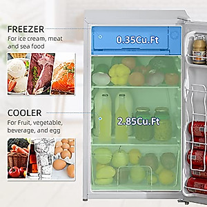 HOMCOM Mini Fridge with Freezer, 3.2 Cu.Ft Compact Refrigerator with Adjustable Shelf, Mechanical Thermostat and Reversible Door for Bedroom, Dorm, White