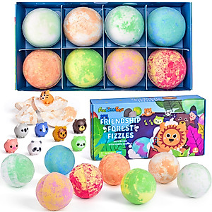 Fun Little Toys Bath Bombs for Kids with Toys Inside - Set of 8 Organic Bubble Bath Fizzies with Animal Toys. Bubble Bath Fizzies Toys for Kids. Birthday, Easter Basket, Gifts for Kids