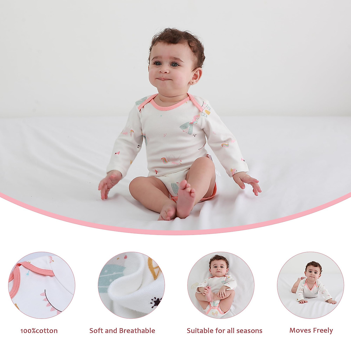 LAT 3 Pcs Baby Footie Pajamas，Infant Girls Boys One-Piece Footies Sleeper Newborn Cotton Sleepwear Outfits,zipper design（Blue Dinosaur，3-6 Months）