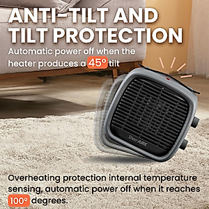 Basics Ceramic Heater Space Heaters for Indoor Use Overheat Protection Tilt Protection Low Noise Heating Portable Heater Adjustable Electric PTC Portable Fan (Grey),700W/1200W,7.48"D x 5.12"W x 8.27"H