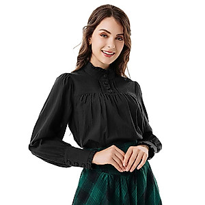 Scarlet Darkness Renaissance Shirt Women 1800s Victorian Edwardian Blouse Long Sleeve Shirt Black S