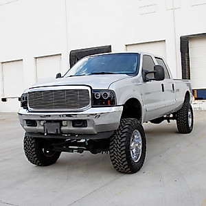 SPEC-D TUNING Halo Rim LED Glossy Black Housing Smoke Lens Projector Headlights Compatible with 1999-2004 Ford F-250/F-350/F-450/F-550 Super Duty, Left + Right Pair Headlamps Assembly