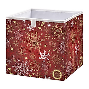 Christmas Red Gold and White Snowflakes Closet Organizers Storage Cubes Storage Bins Shelf Baskets Containers for Home Room Office,Square