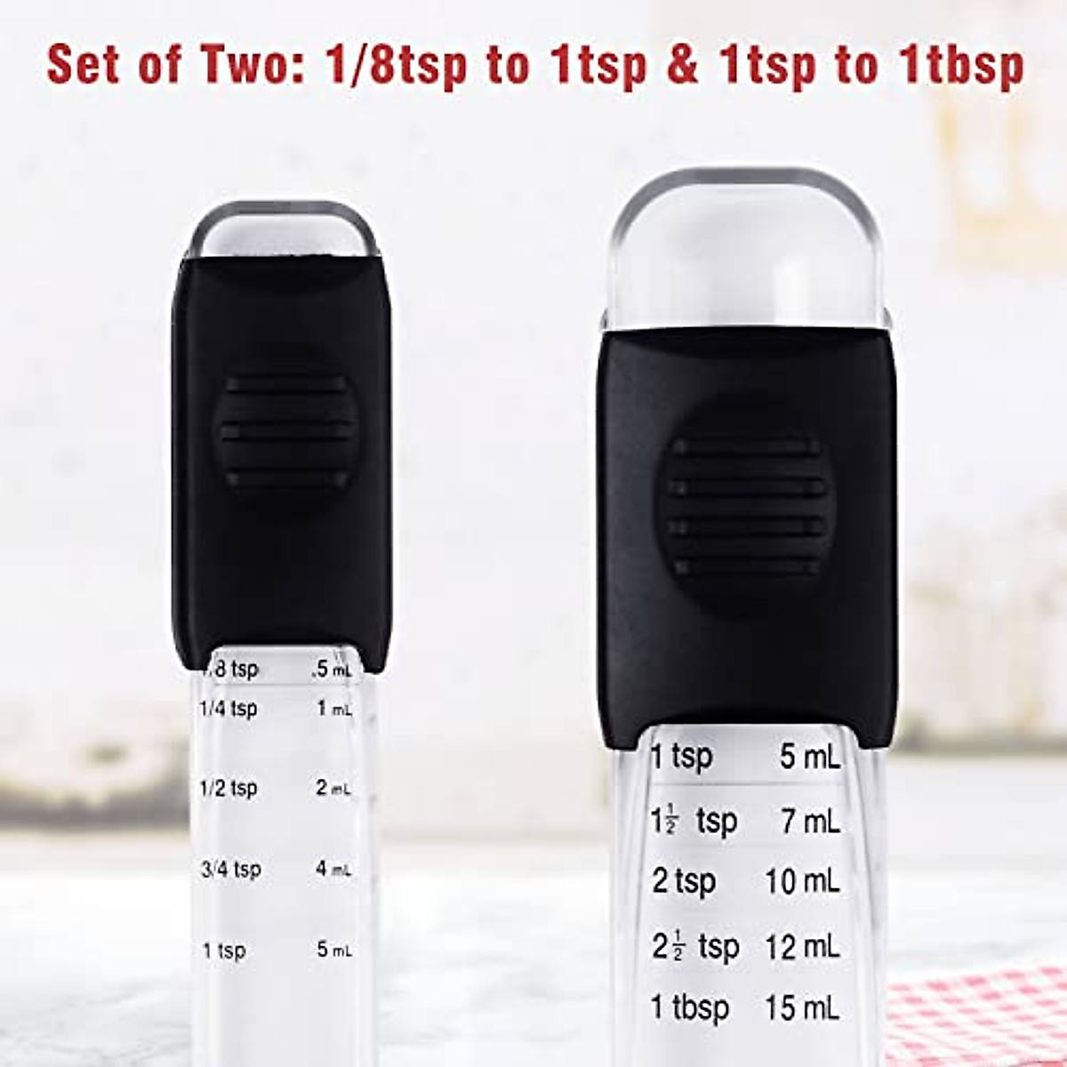 Professional Adjustable Measuring Spoons Set of 2 #2258, Fits in Spice Jars, Teaspoon Measuring Spoons 9 in 1 for Dry and Liquid, BPA- free & Dishwasher Safe