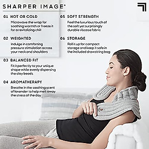 SHARPER IMAGE Warm & Cooling Herbal Aromatherapy Neck & Shoulder Plush Wrap Pad for Soothing Muscle Pain and Tension Relief Therapy, 100% Natural Lavender & Herb Spa Blend, Holiday Gift