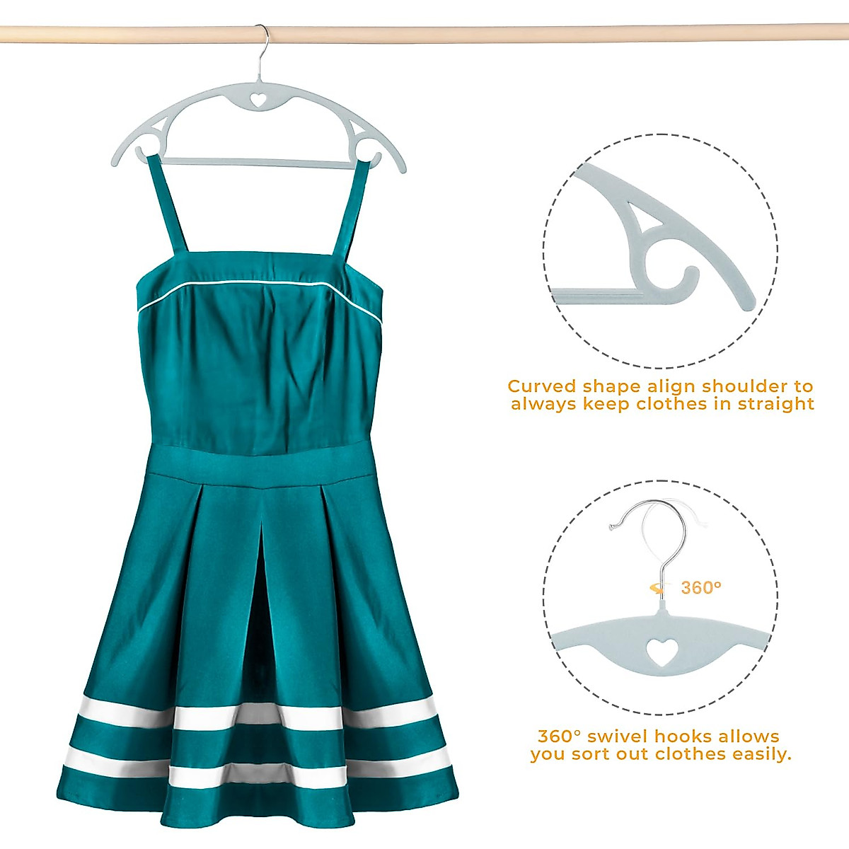 ManGotree Velvet Hangers with Cascade Hole, Non-Slip Rounded Clothes Hangers, Sturdy Felt Hangers, Space-Saving Suit Hangers for Sweaters, Pants, Dresses, Skirts, Coats (50 Pack, Blue)