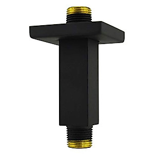 Aquaiaw Square Shower Arm and Anti-Scratch O-Ring Flange, 3 inch, Solid Brass, Both Soldered 1/2 NPT Tapered Threads, Straight Rainfall Shower Head Arm Extension, Ceiling Mount (Matte Black)