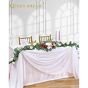 10Ft 1 Piece White Chiffon Table Runner 27x120 Inches Sheer Chiffon Fabric Bridal Party Romantic Wedding Reception Decorations