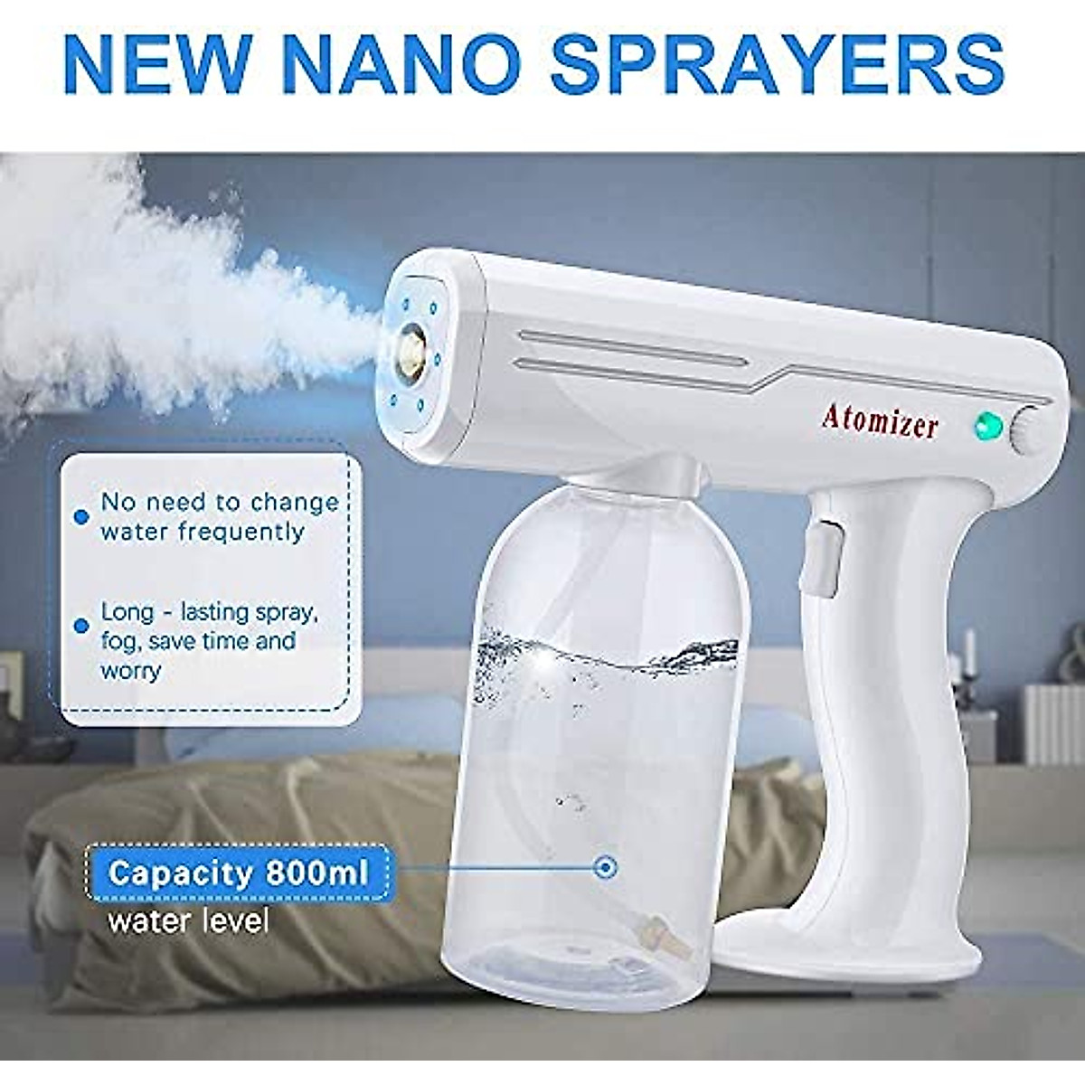BerlinVV Handheld Sprayer Fogger Machine 0-20Μm Cordless Fogger Machine Disinfectant,Handheld USB Rechargeable ULV Electric Sprayer Nano Atomizer,Suitable for Home Office School Garden Outdoor
