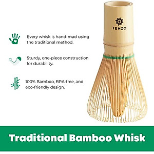 Tenzo Bamboo Whisk for Ceremonial Grade Matcha Green Tea - Authentic Traditional Japanese Made 100 Prong Bamboo Whisk