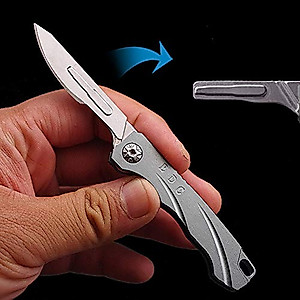 SZHOWORLD Mini EDC Pocket Knife,Aluminium Alloy Handle Carbon Steel Blade Folding Knife with 10 Extra Replaceable Blades,Portable Lightweight and Compact (Grey)