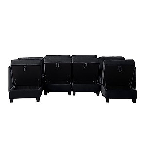 Goohome 116'' Modular Sectional, U-Shaped Velvet Convertible, Minimalist Modern 6 Seater Sleeper Couch with Chaise Ottomans, Sofa Sets, for Living Room, Bedroom, B-Black