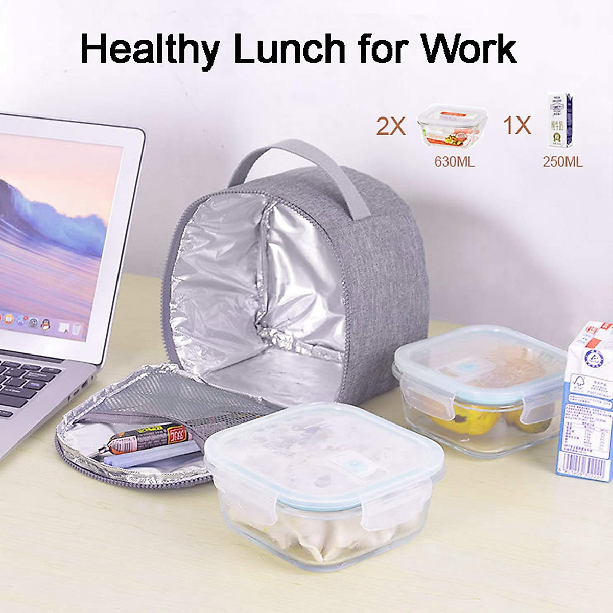 KEAIDUO Small Lunch Bag for Women Men Mini Insulated Lunch Box Portable Cooler Bag Reusable Snack Bag Adult Lunch Pail Petty Food Containers Red