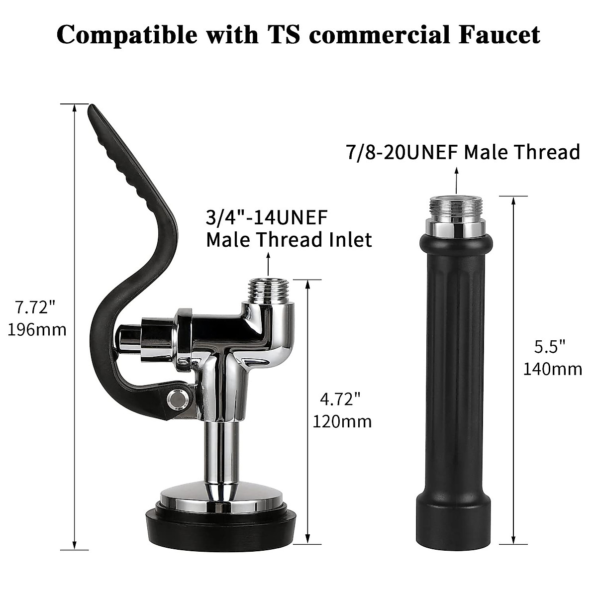 KWODE Pre-Rinse Spray Valve Commercial Kitchen Sink Faucet Sprayer Head with Hand Grip Assembly 1.42GPM High Pressure Dish Sprayer Nozzle Kit for Restaurant Industrial Faucet, Chrome (Black)